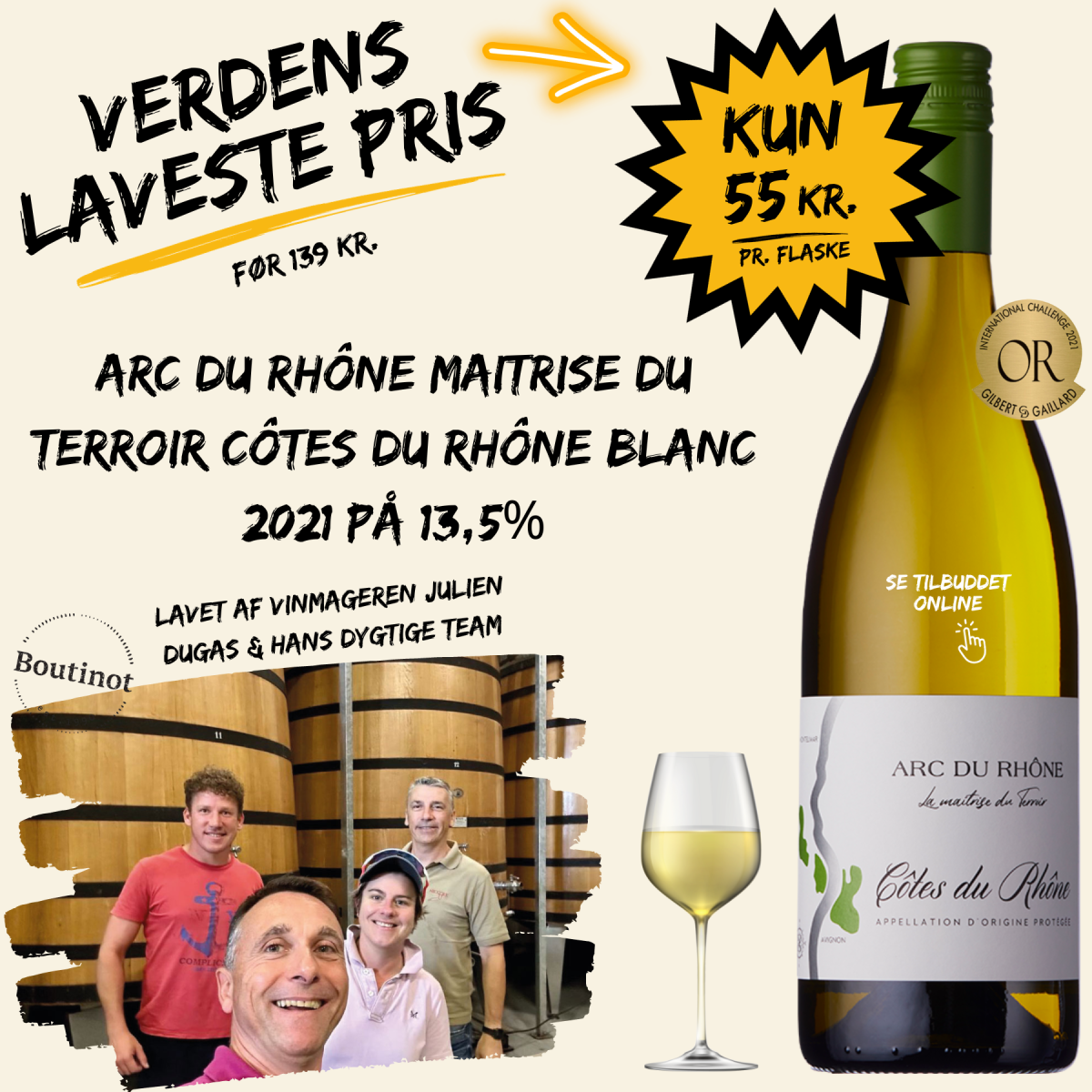 TILBUD! Arc du Rhône Maitrise du Terroir Côtes du Rhône Blanc 2021 ...